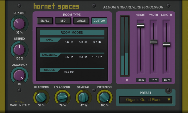 HoRNet Spaces, algorithmic reverb VST plugin, AU, AAX and RTAS format